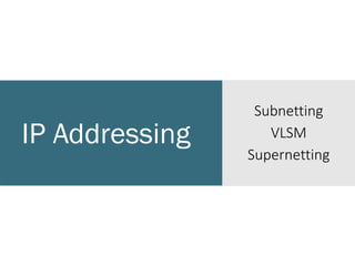 IP Addressing (Subnetting, VLSM, Supernetting) | PDF