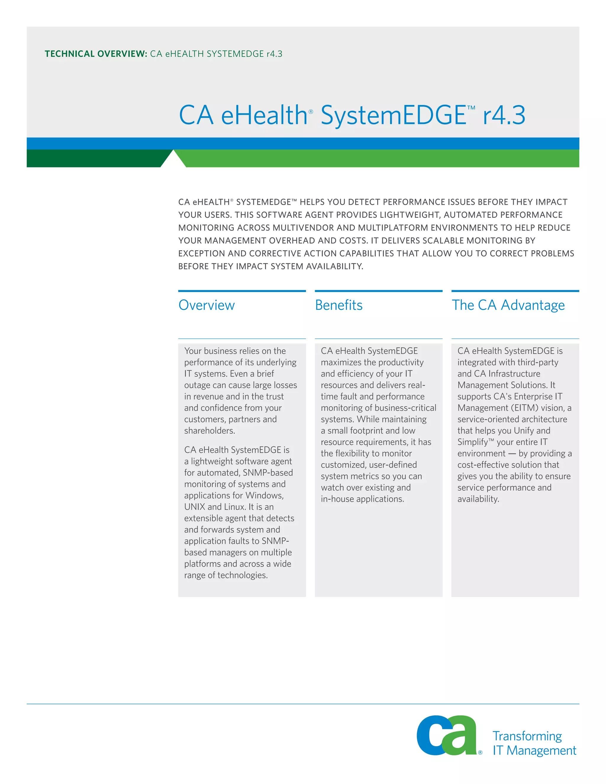 CA eHealth SystemEDGE Monitors Performance Issues | PDF