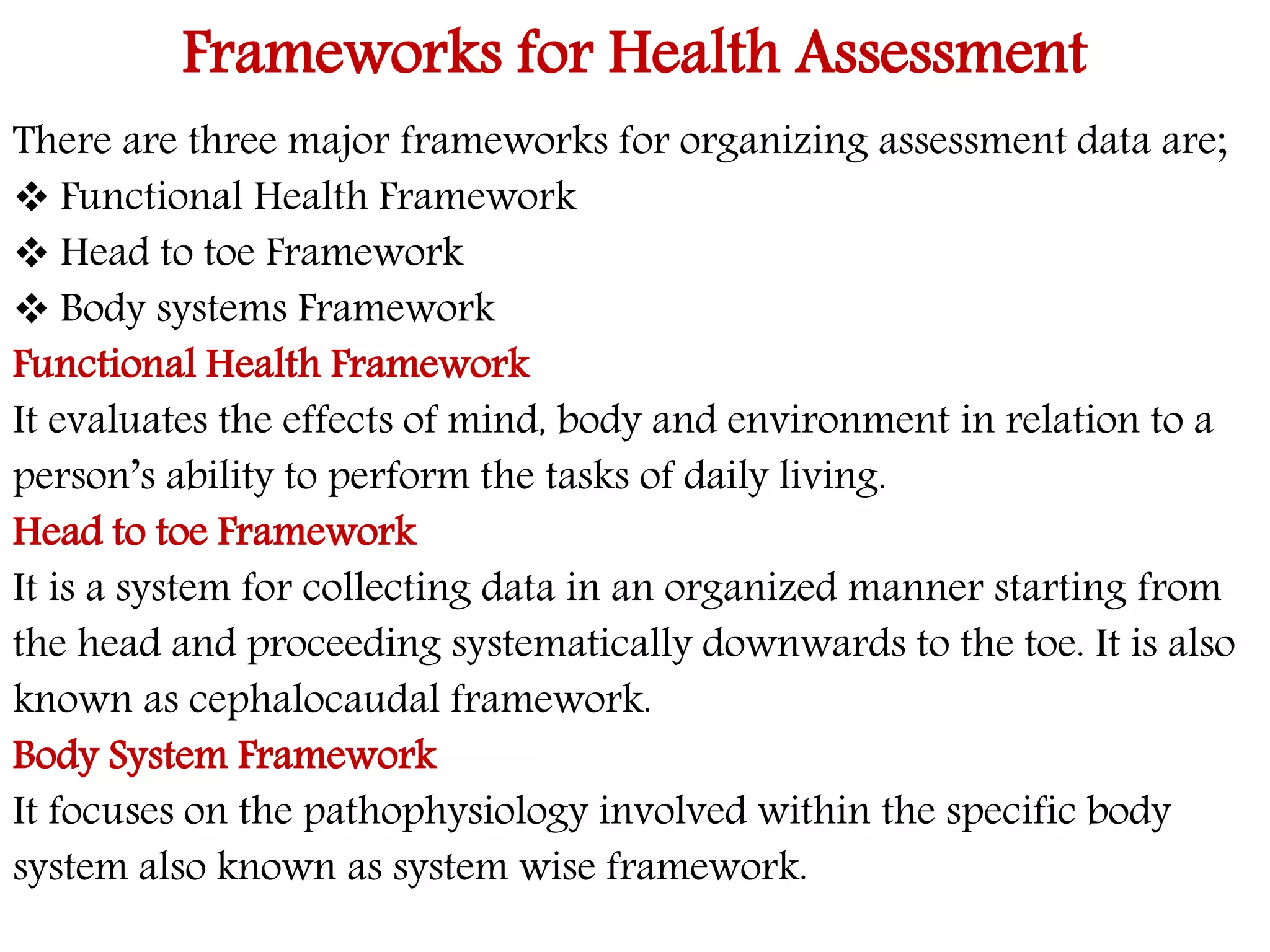 Health assessment | PPTX | Medical Tests | Medical Health