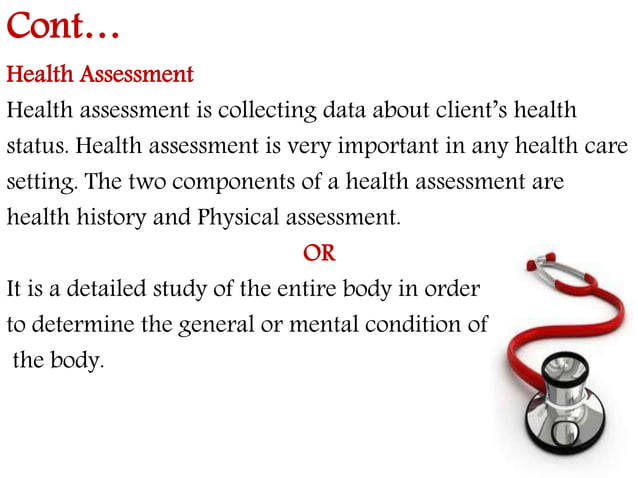 Health assessment | PPTX | Medical Tests | Medical Health