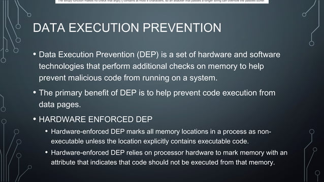 Buffer Overflow Countermeasures, DEP, Security Assessment | PPT