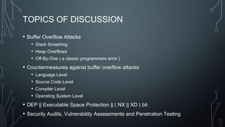 Buffer Overflow Countermeasures, DEP, Security Assessment | PPT