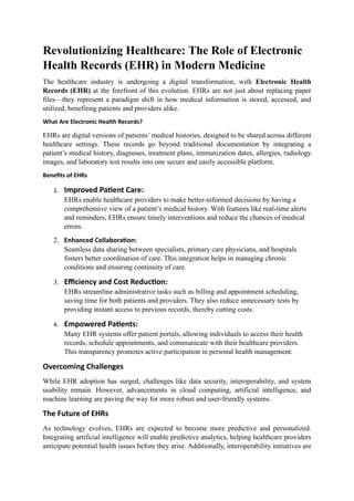 Revolutionizing Healthcare: The Role of Electronic Health Records (EHR ...