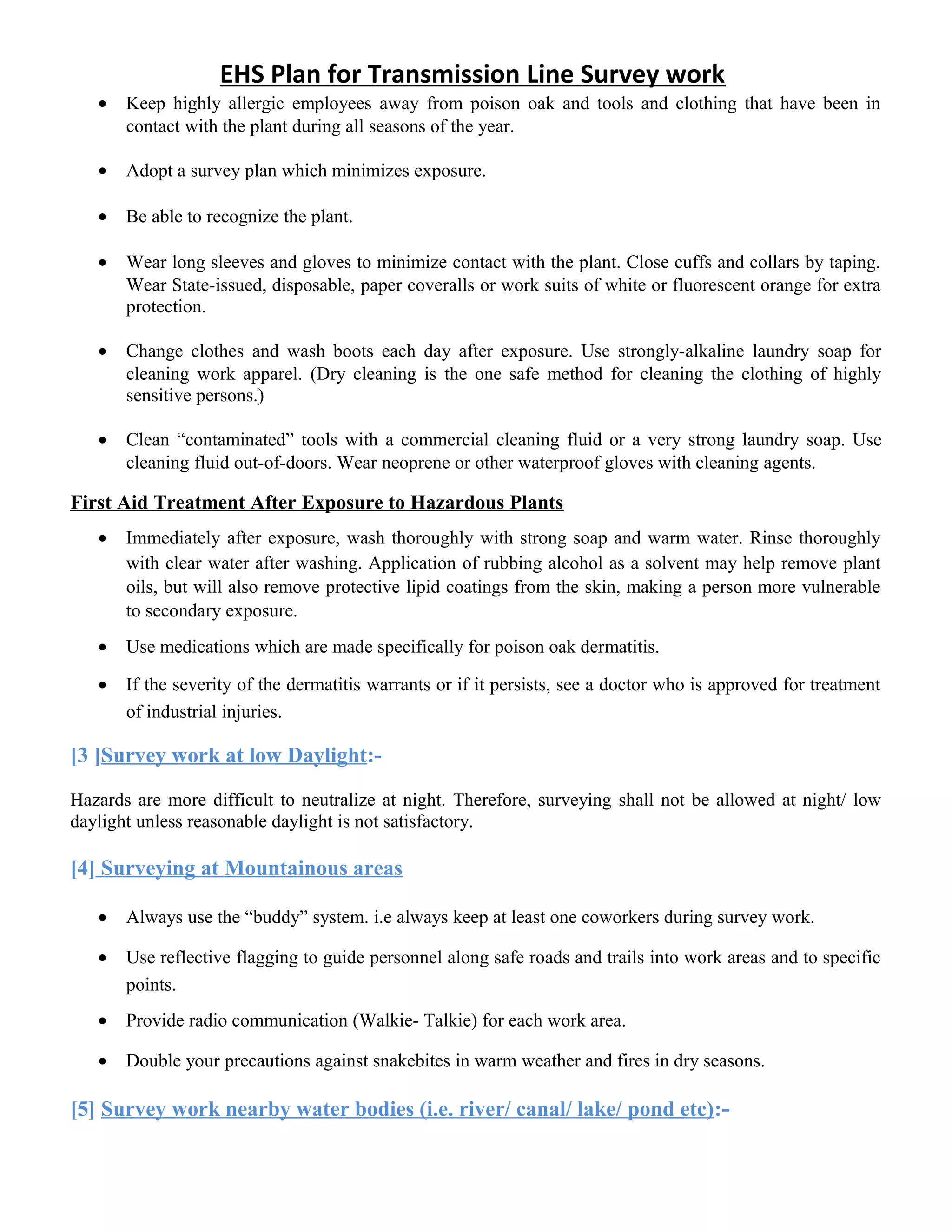 EHS plan for Transmission Line Survey Work | DOC