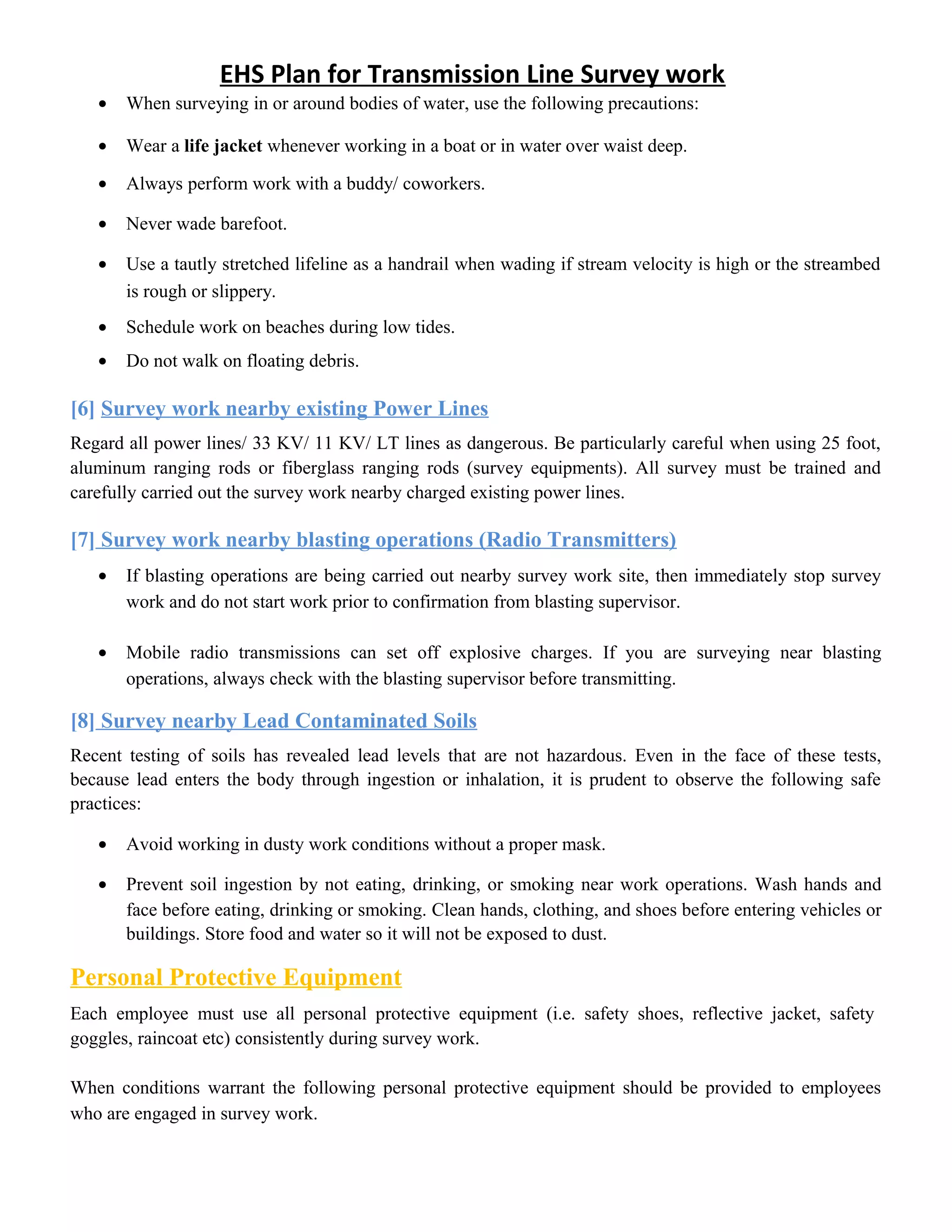 EHS plan for Transmission Line Survey Work | DOC
