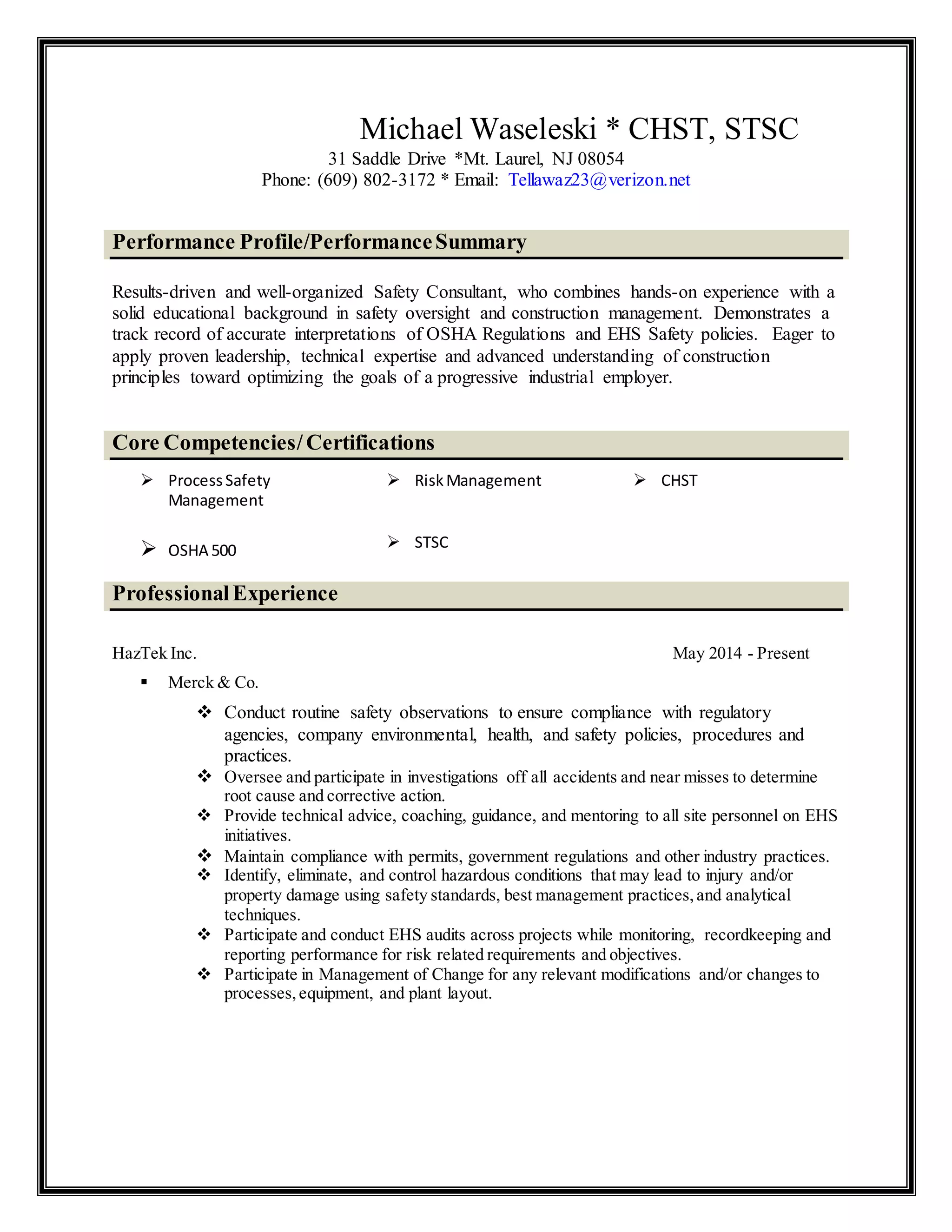 Ehs resume | DOCX | Civil Engineering Industry | Industries