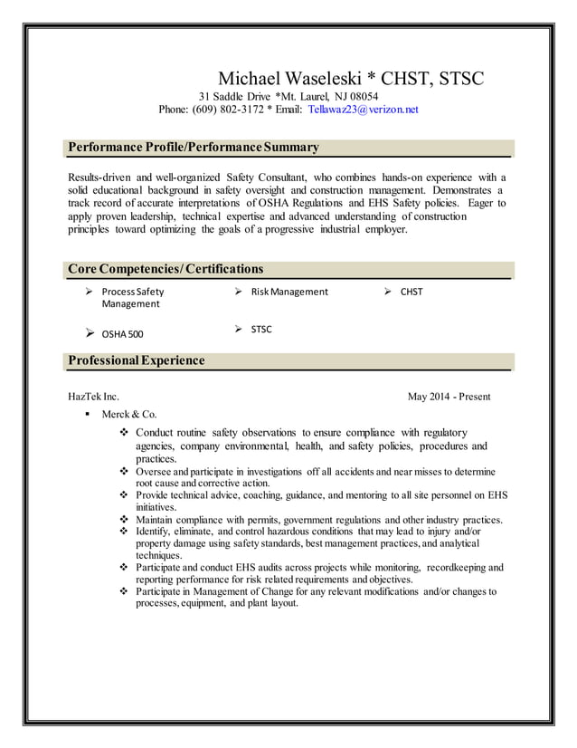 Ehs resume | DOCX | Civil Engineering Industry | Industries