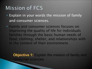 HUSC Body of Knowledge: Family and Consumer Sciences | PPT