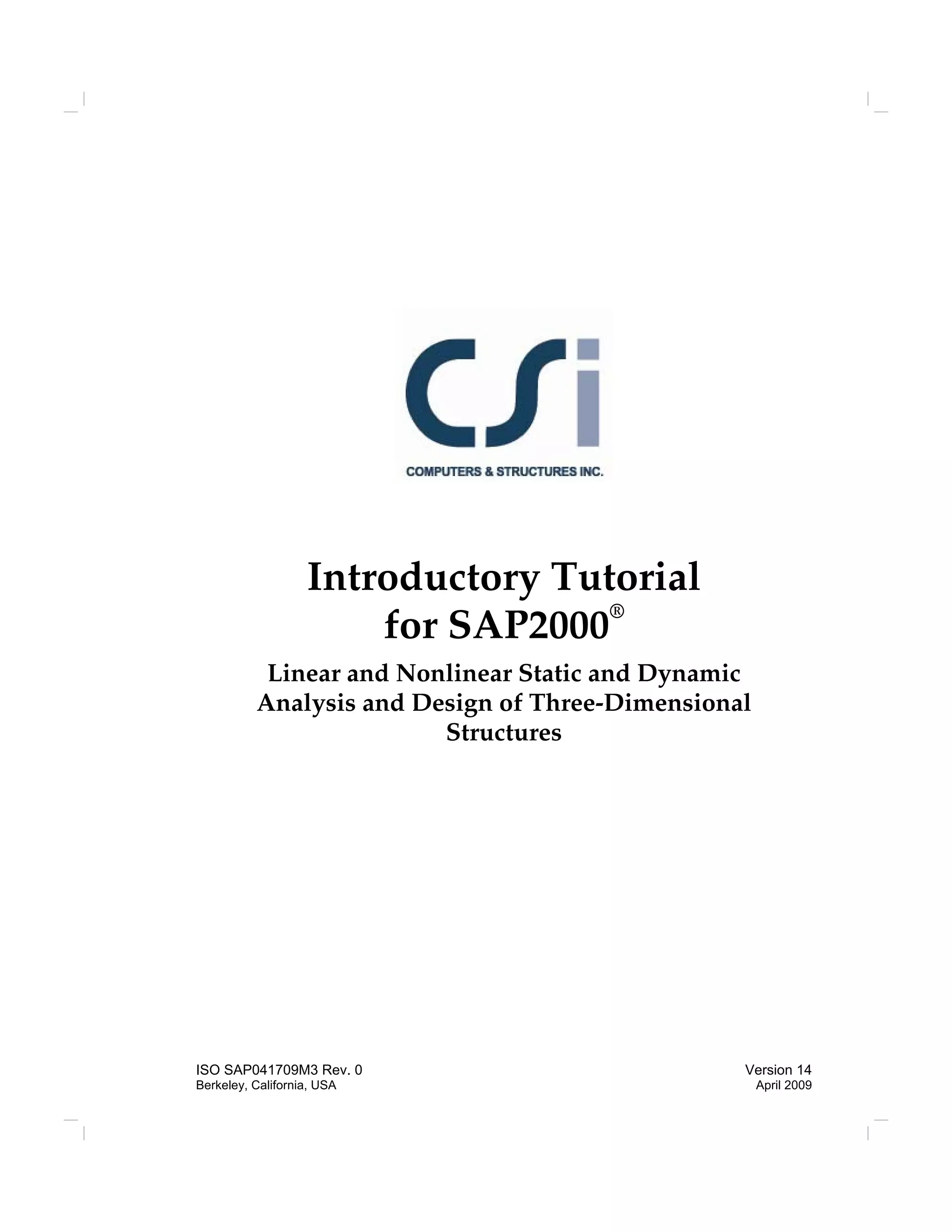 Introductory tutorial for sap2000 | PDF