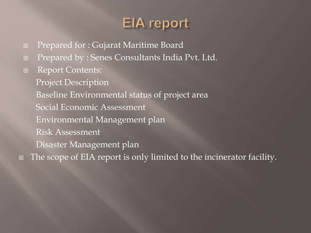 EIA report on hazardous waste incinerator at alang | PPTX