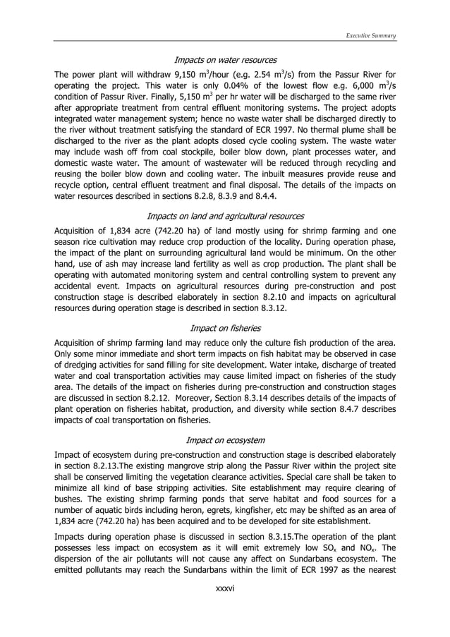 Environmental Impact Assessment (EIA) report on Rampal 1320MW coal-based power plant near the ...