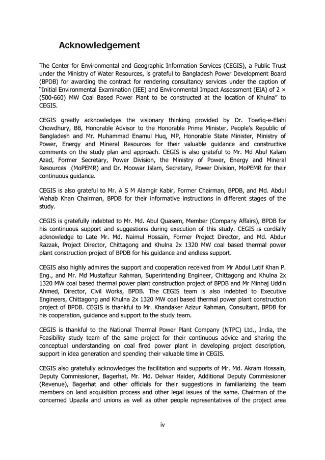 Environmental Impact Assessment (EIA) report on Rampal 1320MW coal-based power plant near the ...