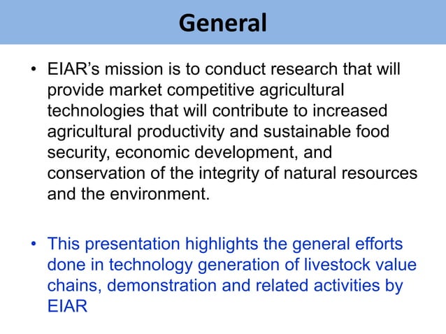 EIAR experience on potential interventions in livestock value chains ...
