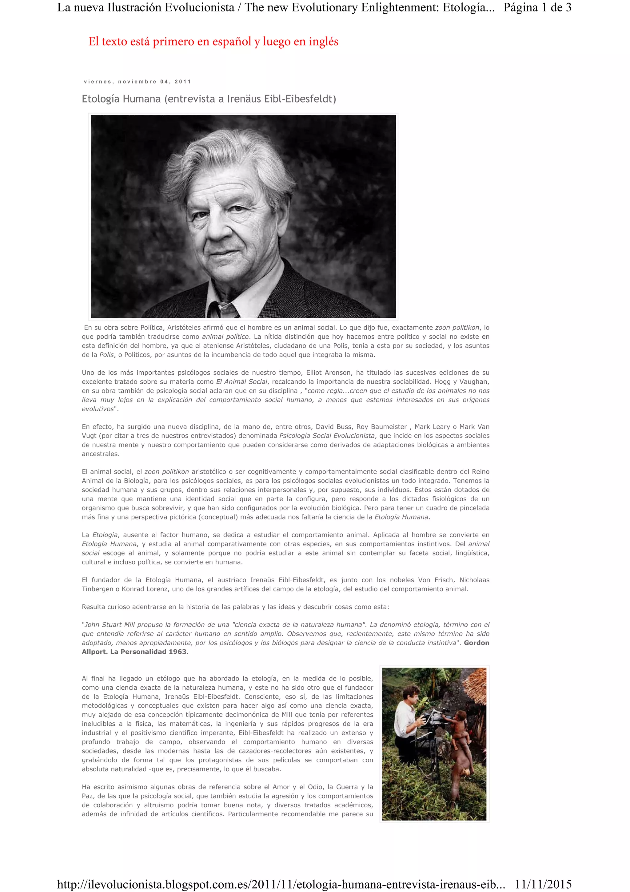 Eibl Eibesfeldt-etologia humana | PDF