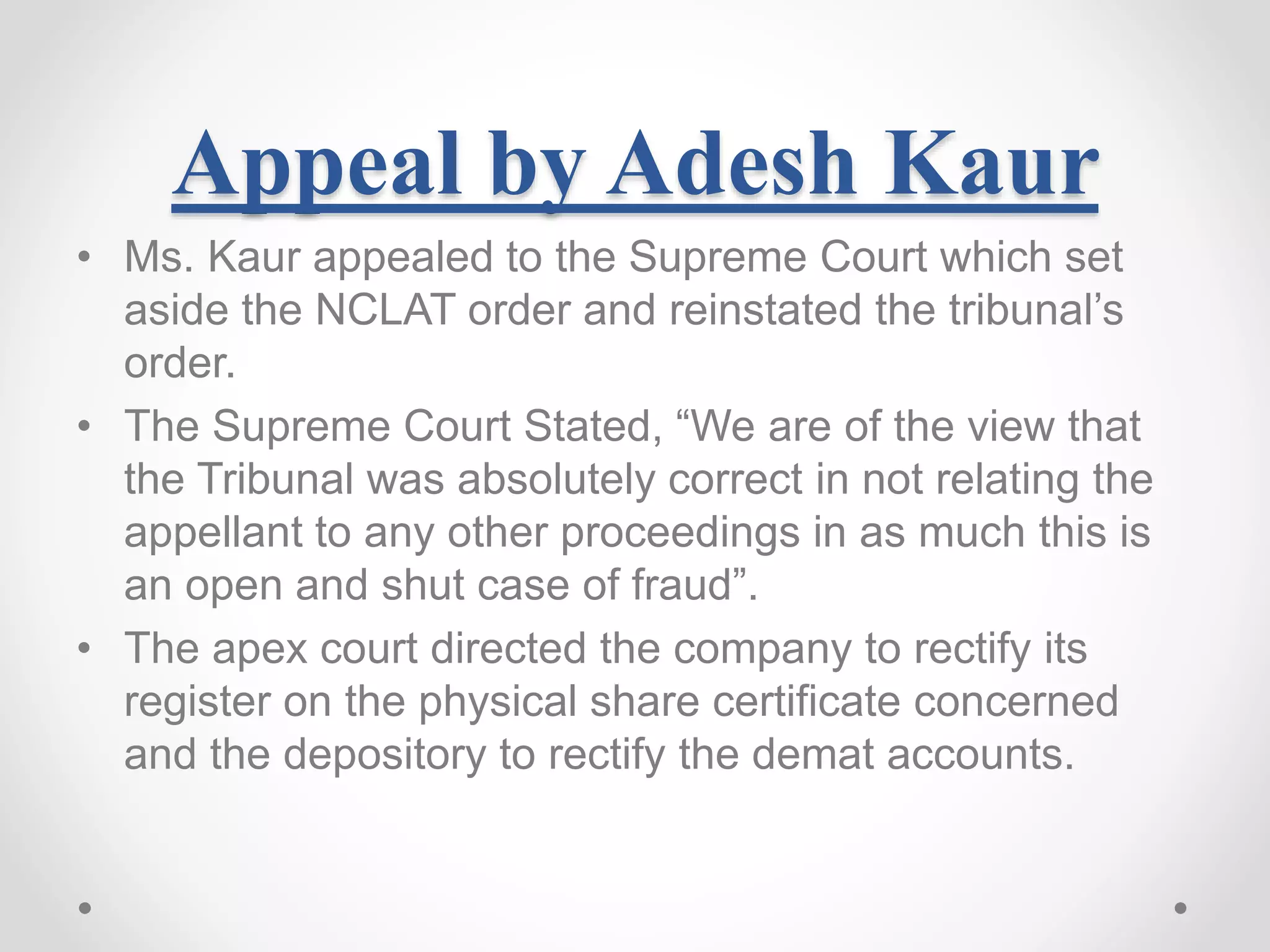 Eicher Motors vs Adesh Kaur - Mehta & Mehta | PPT