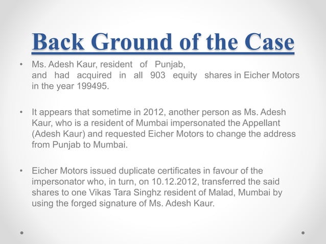 Eicher Motors vs Adesh Kaur - Mehta & Mehta | PPT