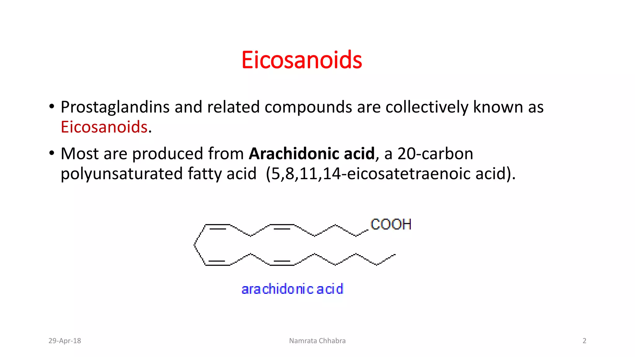 Eicosanoids- Chemistry and function | PDF