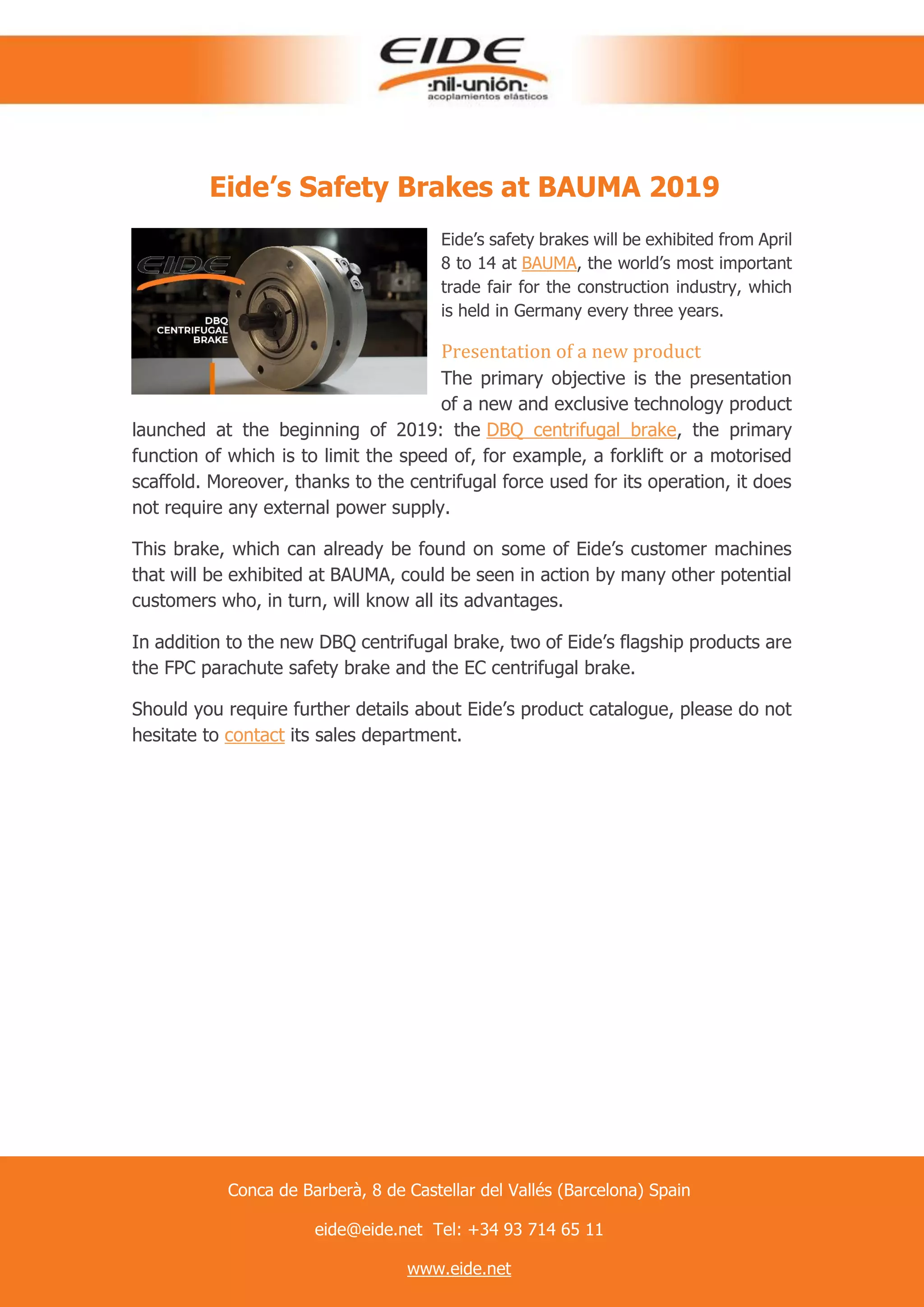 Eide's Safety Brakes at BAUMA 2019 | PDF