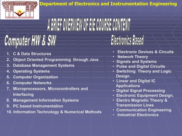 EIE presentation for department of electronics | PPT | Technology & Computing