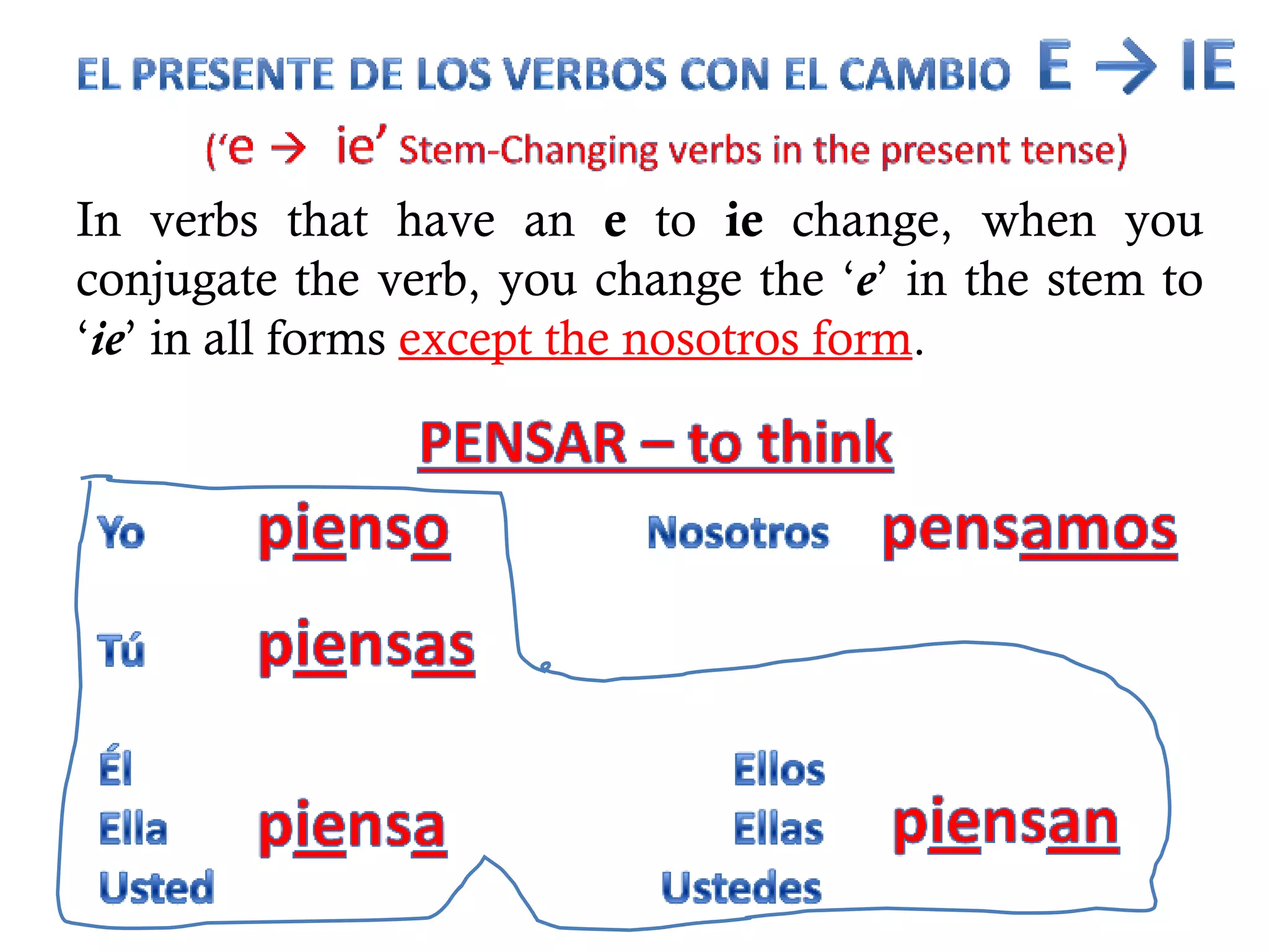 E-IE Stem-Changing Verbs in the Present Tense | PPT