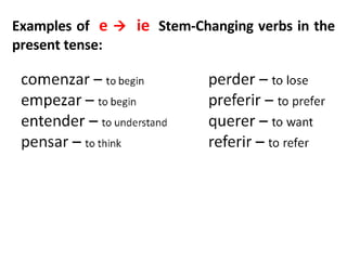 E-IE Stem-Changing Verbs in the Present Tense | PPT