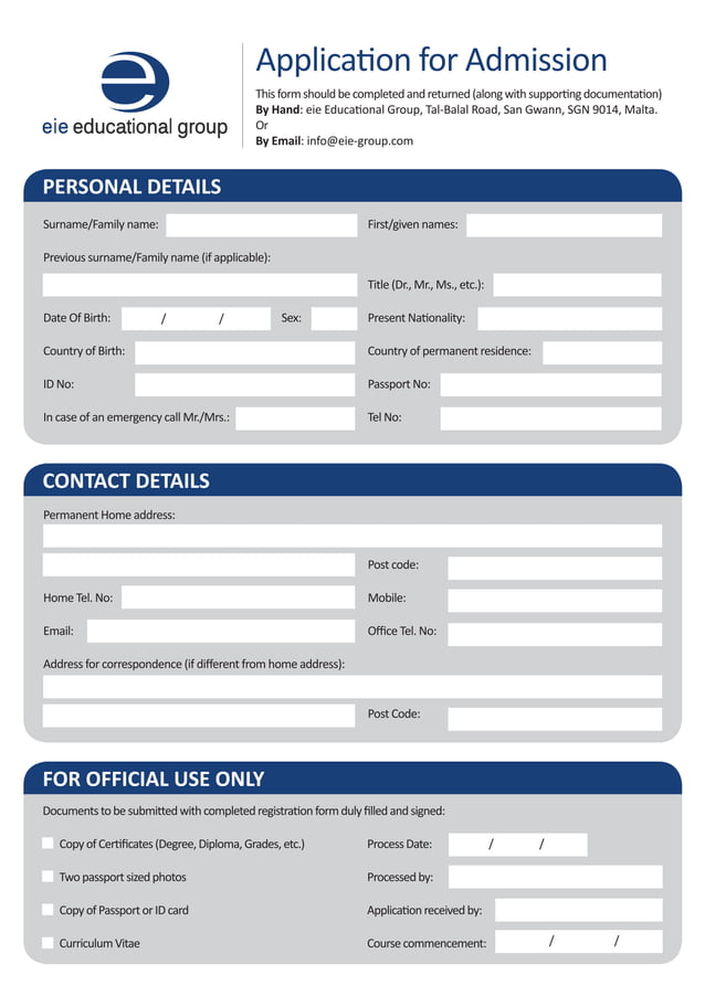 EIE Application for admission form | PDF | Resume Writing and Advice ...