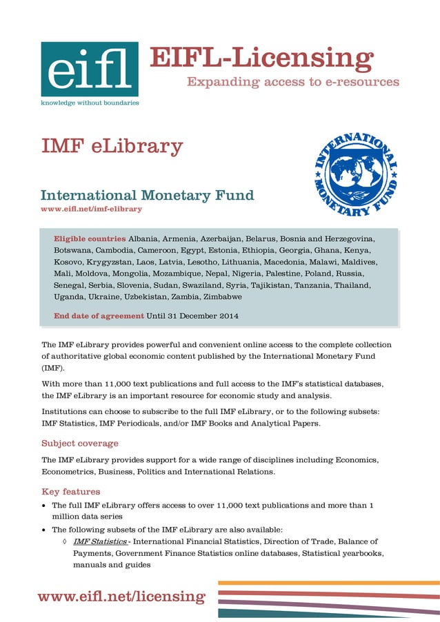Informācija par IMF eLibrary datu bāzi | PDF