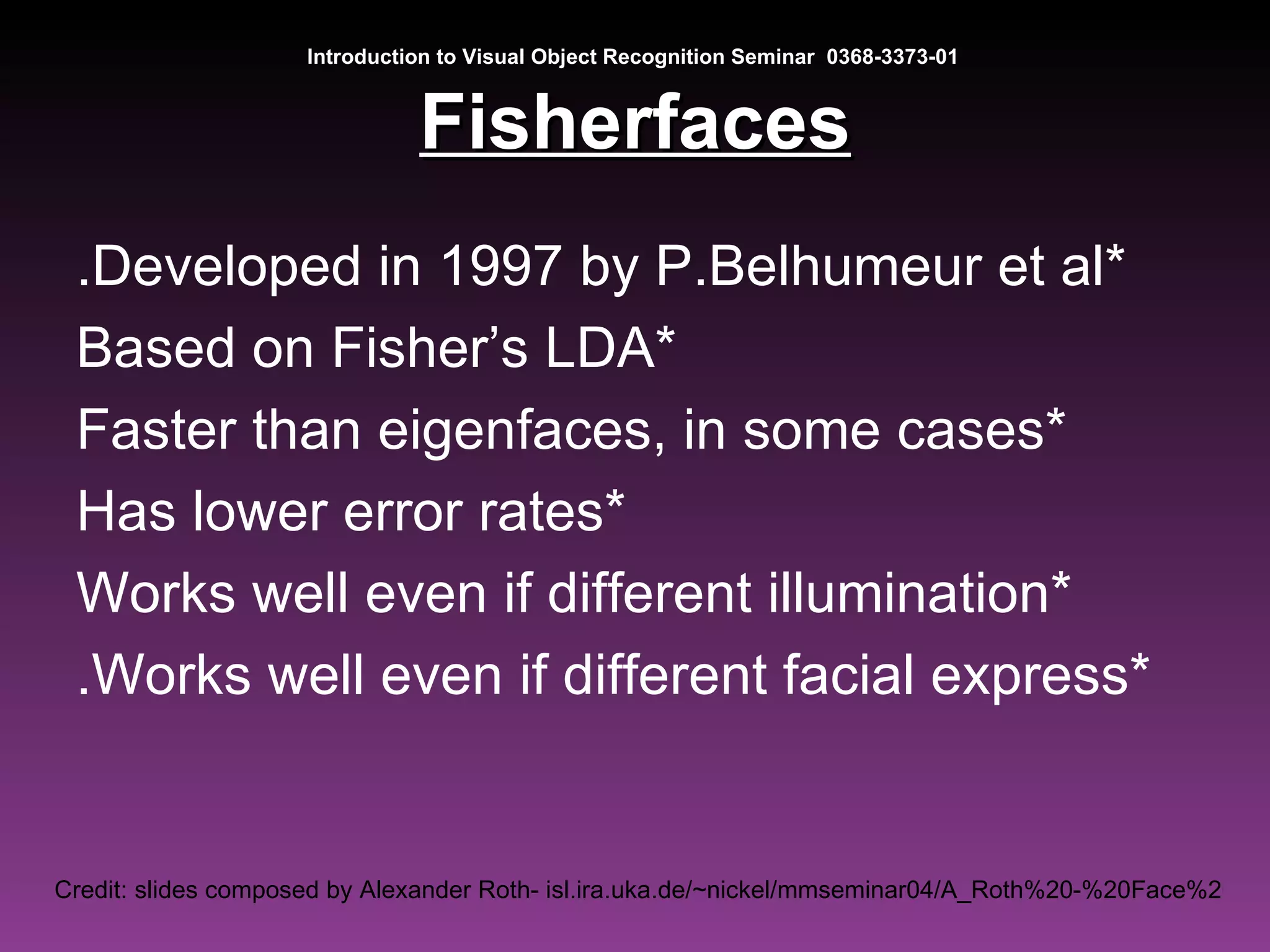 Eigenfaces and Fisherfaces | PPT