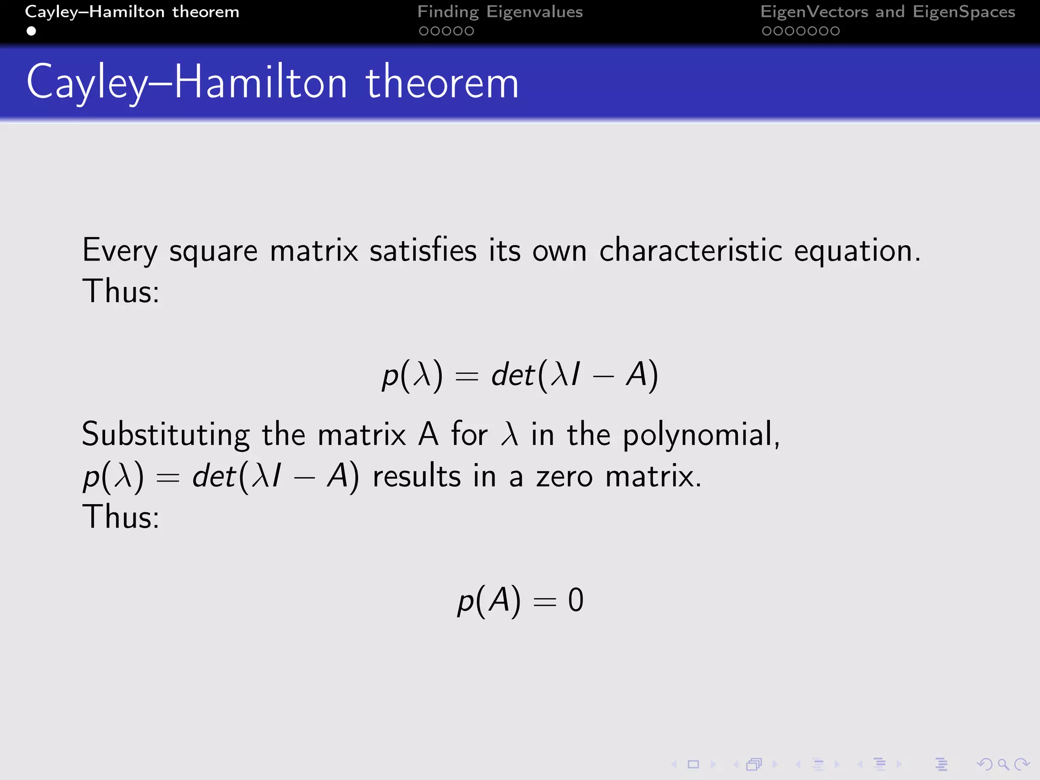 Cayley-Hamilton Theorem, Eigenvalues, Eigenvectors and Eigenspace. | PDF