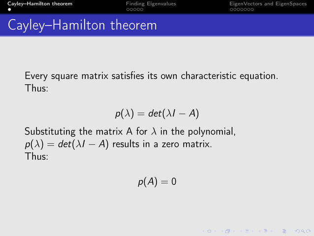 Cayley-Hamilton Theorem, Eigenvalues, Eigenvectors and Eigenspace. | PDF | Physics | Science