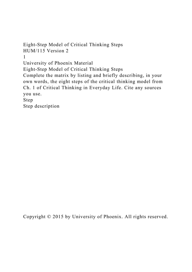 Eight-Step Model of Critical Thinking StepsHUM115 Version 2.docx