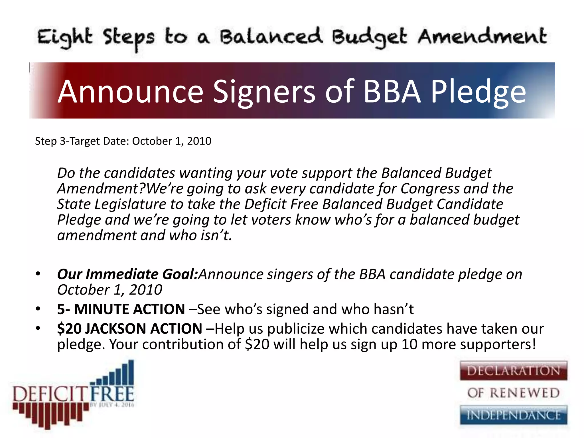 Six Steps to a Balanced Budget Amendment | PPTX