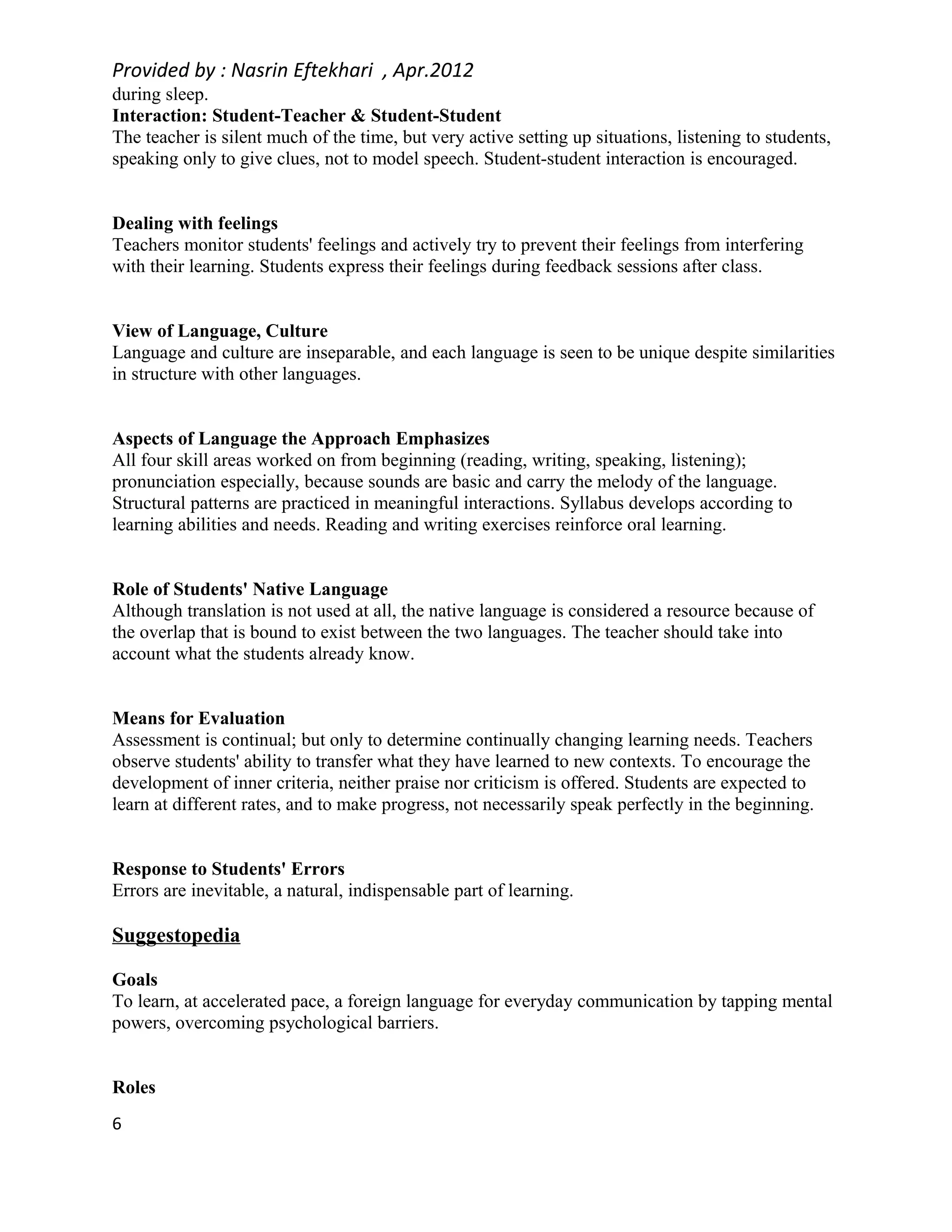 Eight approaches to language teaching | DOC