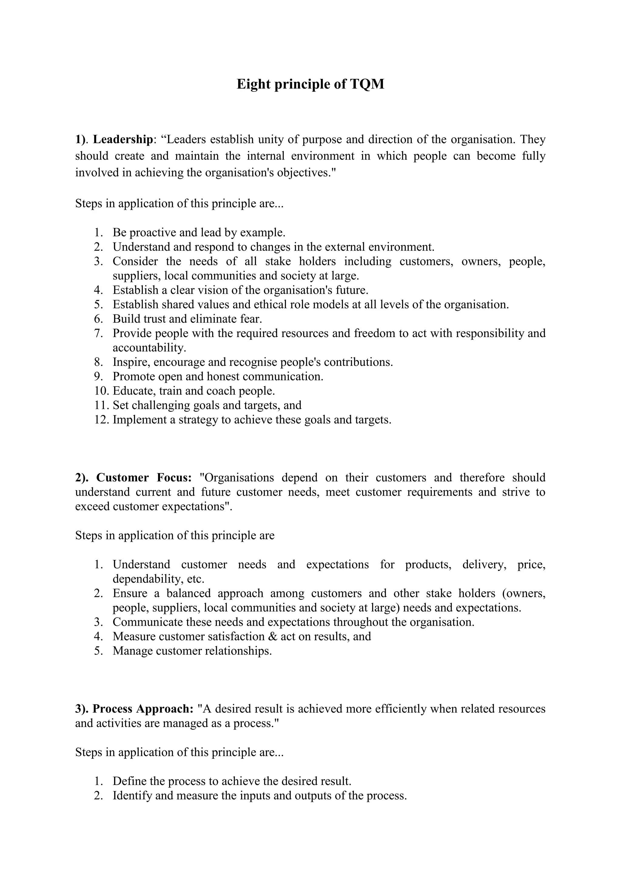 Eight principle of tqm | PDF