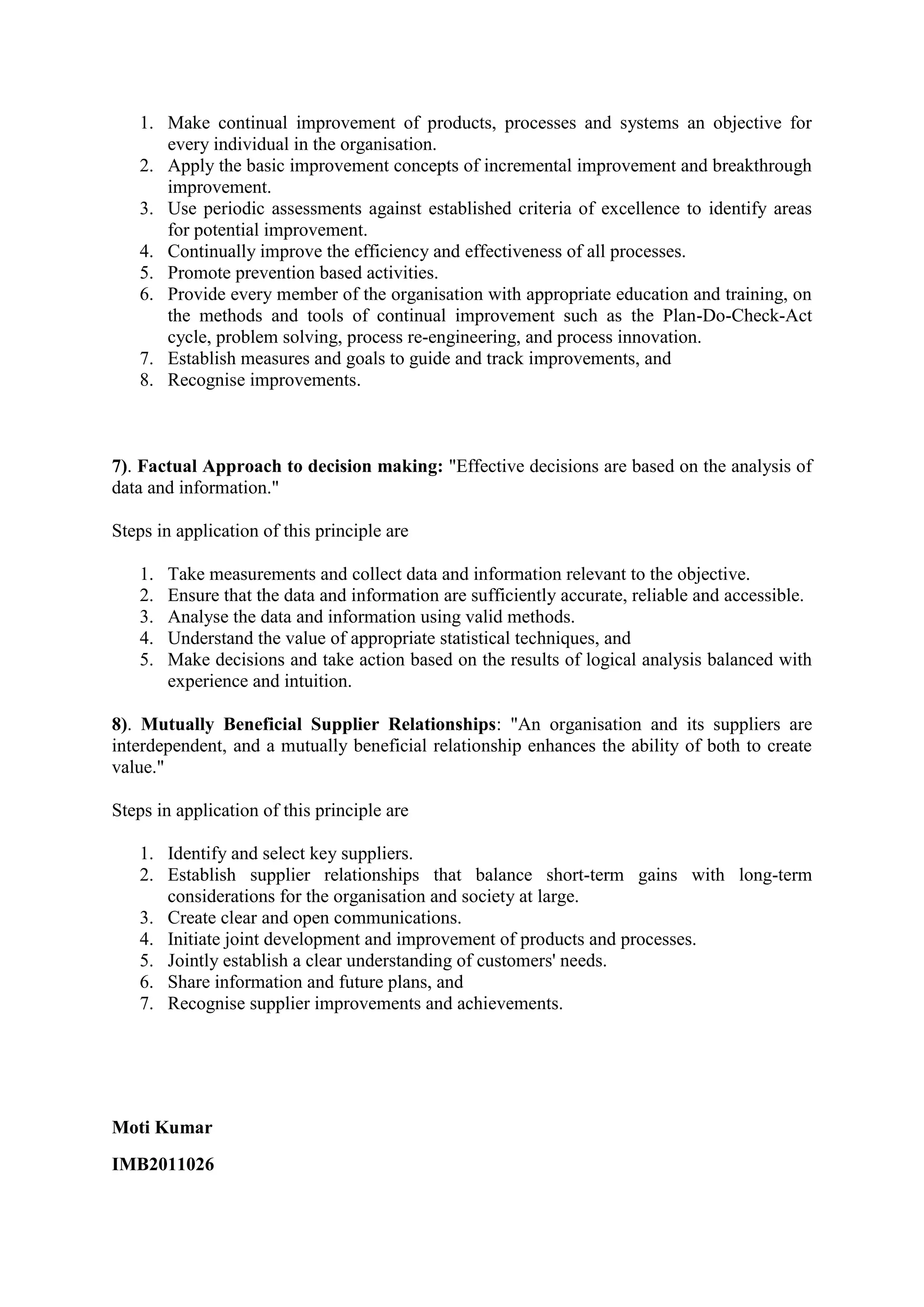 Eight principle of tqm | PDF