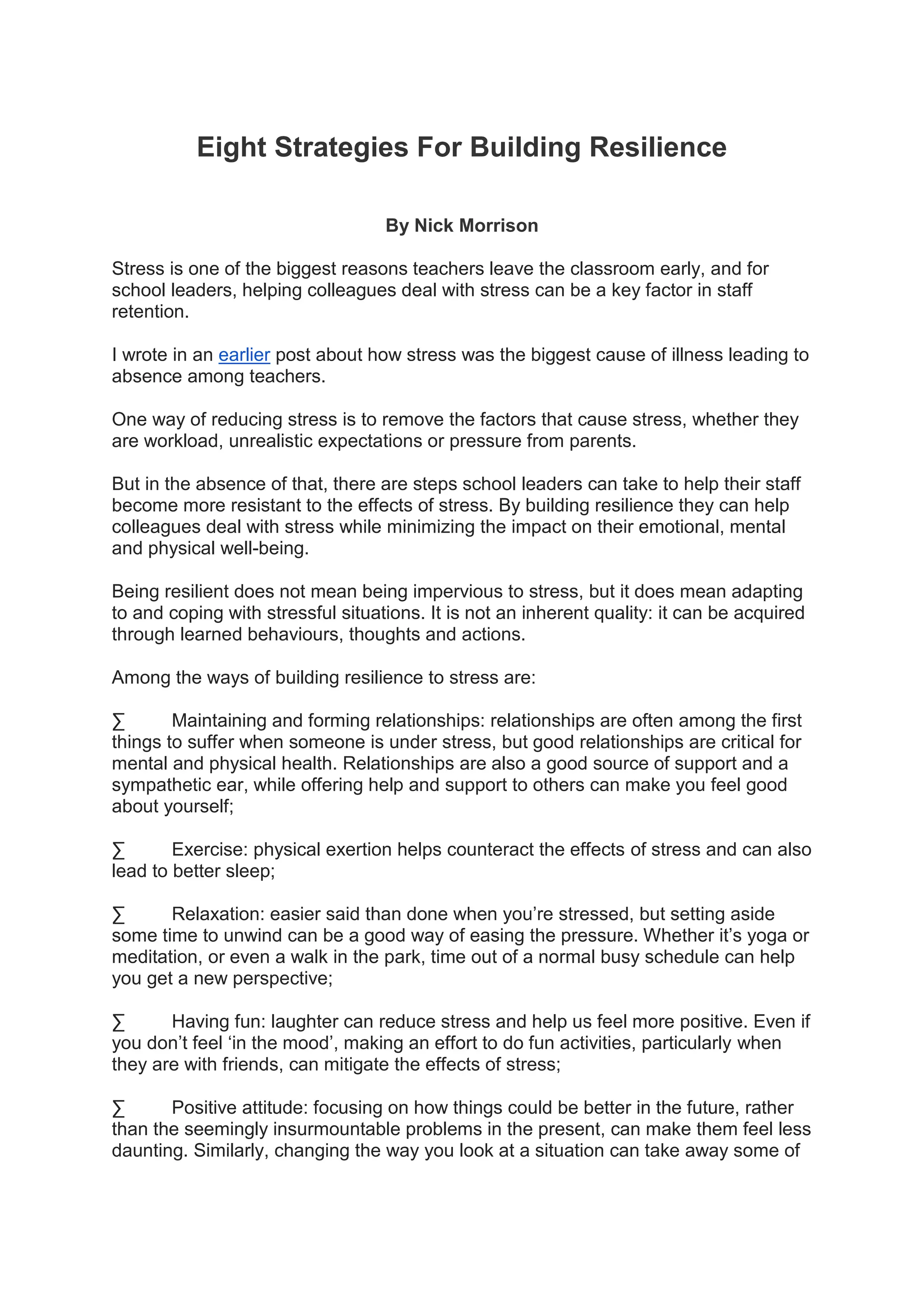 Eight strategies for building resilience - By Nick Morrison | PDF