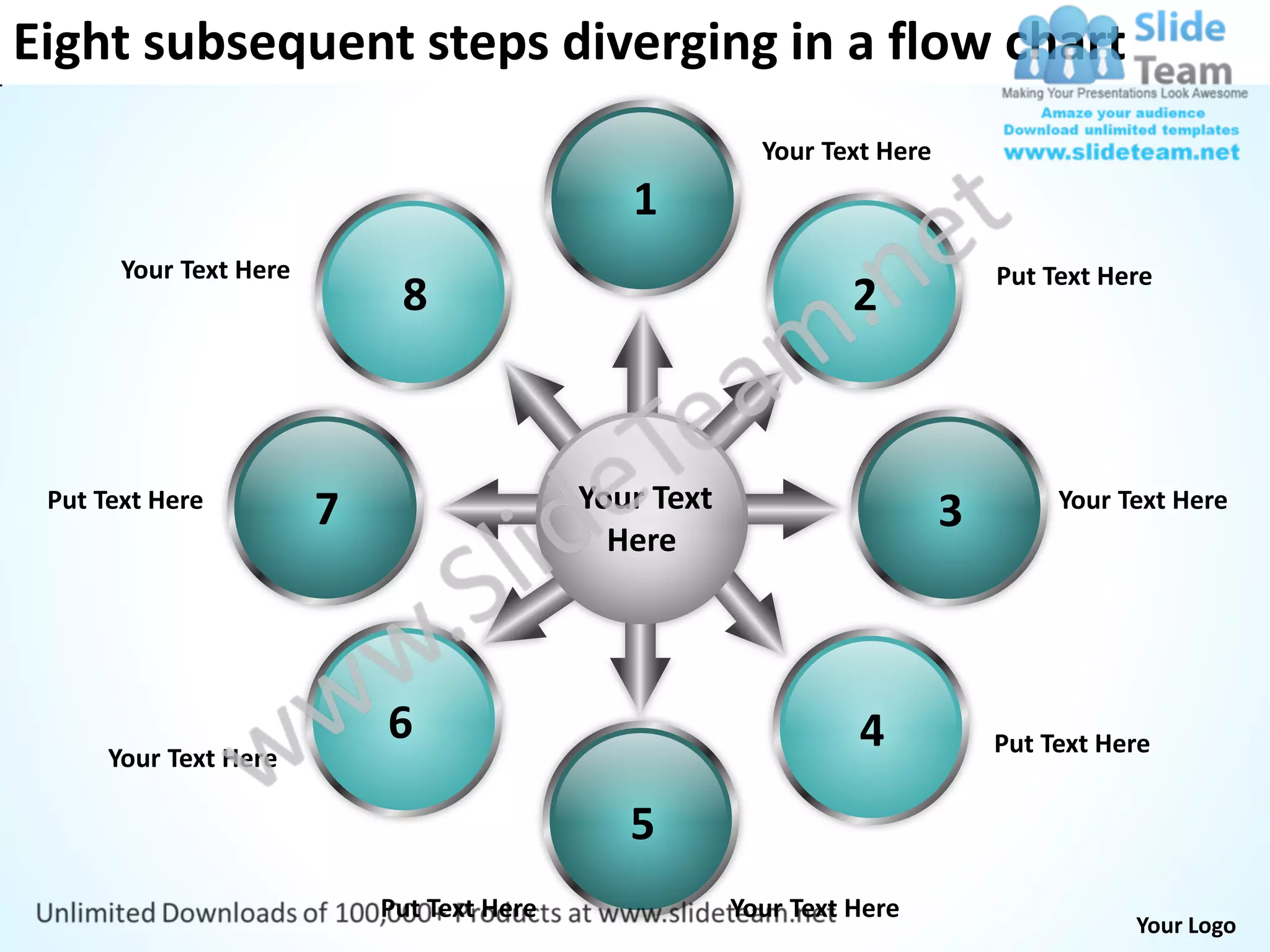 Eight subsequent steps diverging a flow chart cycle power point ...