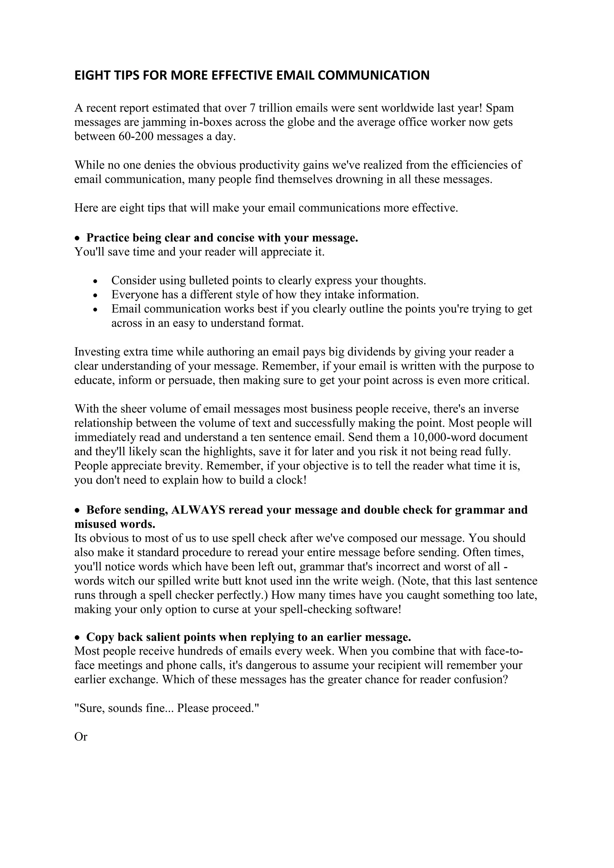 Eight tips for more effective email communication | DOCX