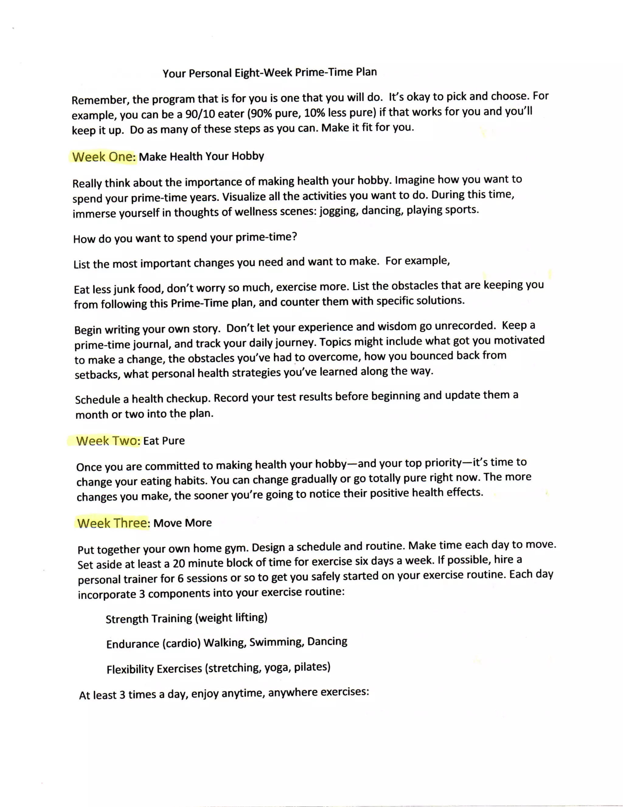 Eight week prime time plan | PDF