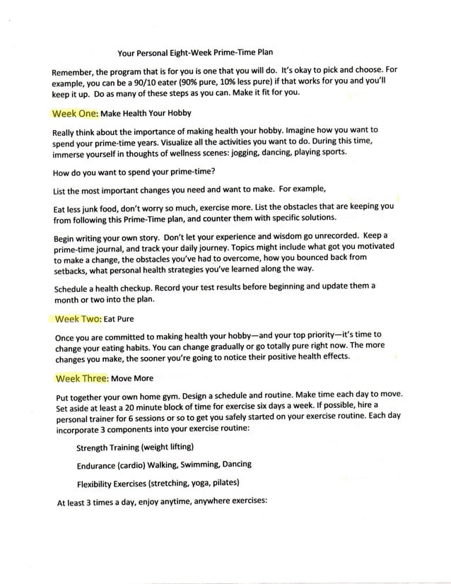 Eight week prime time plan | PDF | Fitness and Exercise | Healthy Living