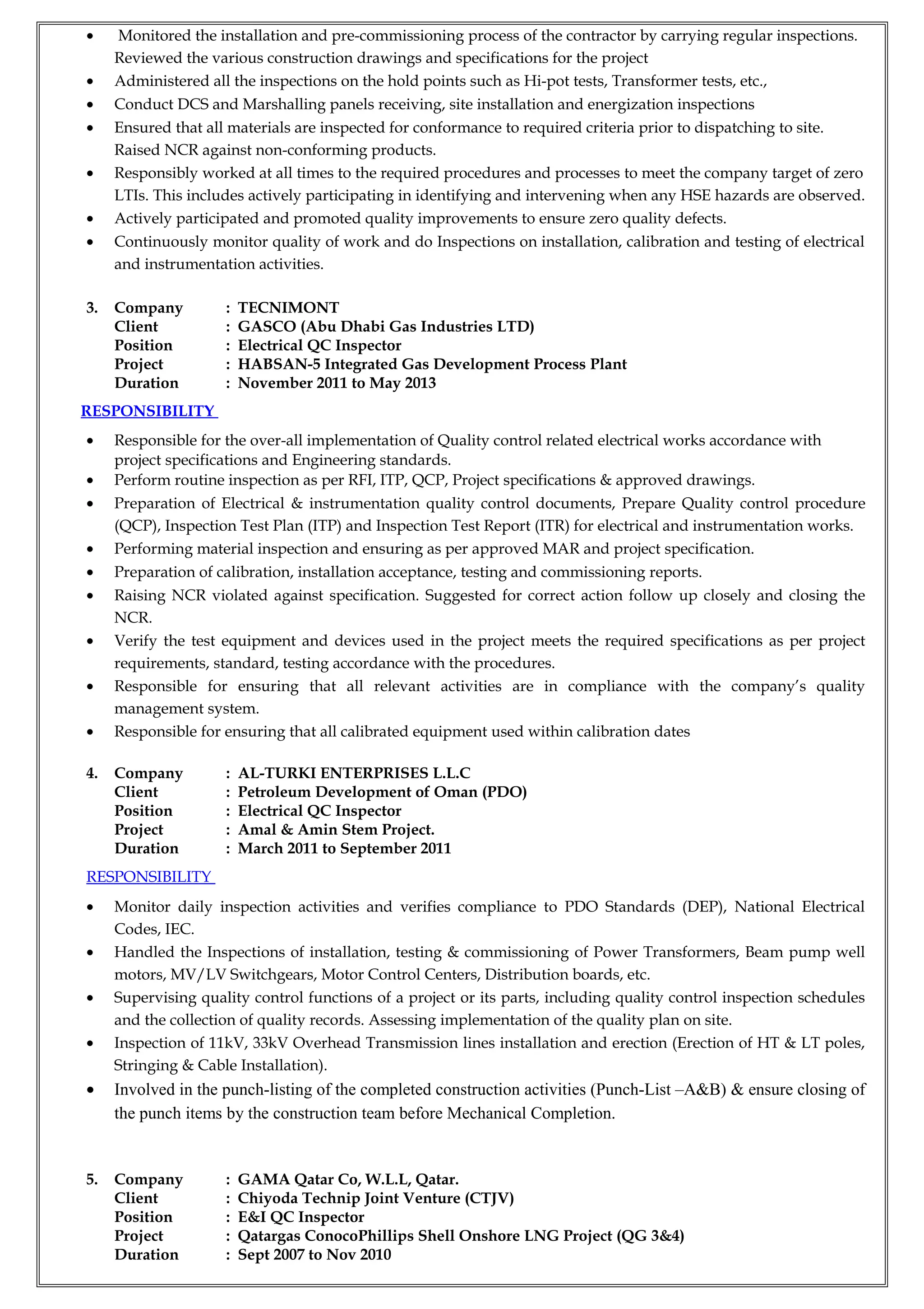 Electrical Inspector CV | DOC