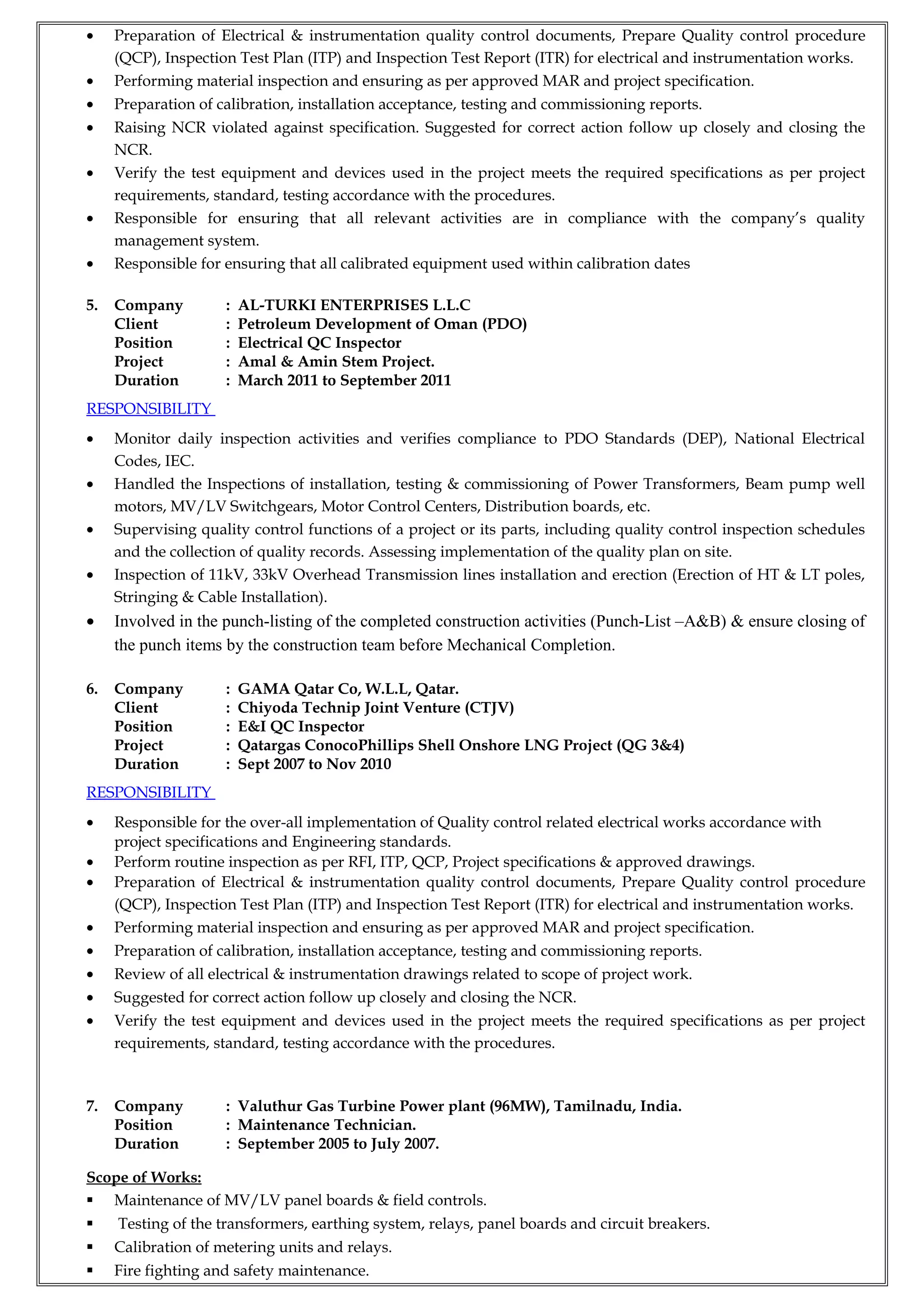 E&I inspector cv | DOC