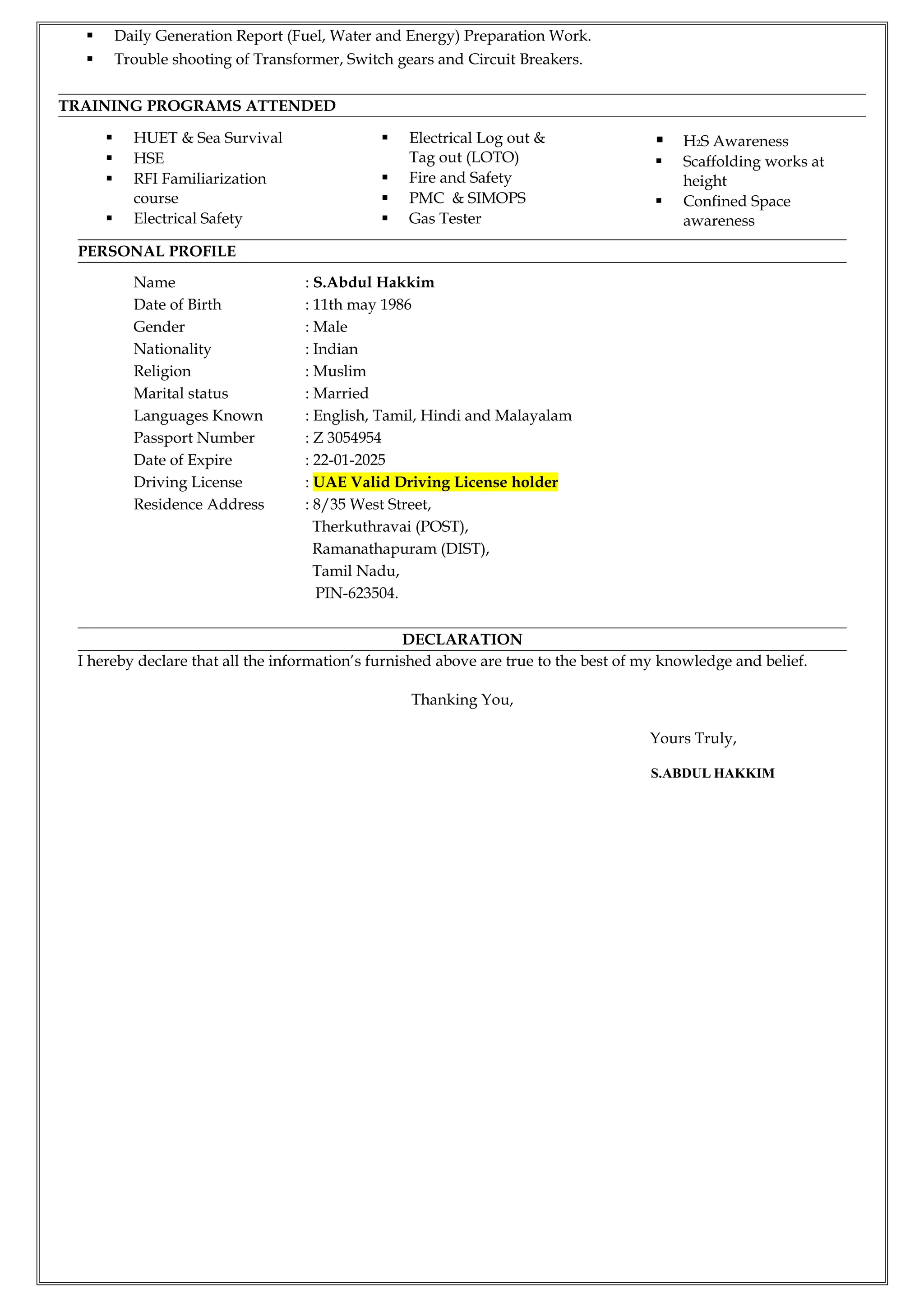 E&I inspector cv | DOC