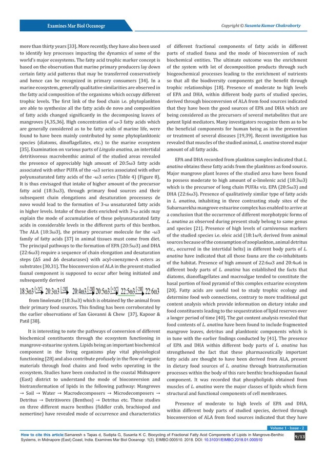 Biocycling of Fractional Fatty Acid Components of Lipids in Mangrove ...