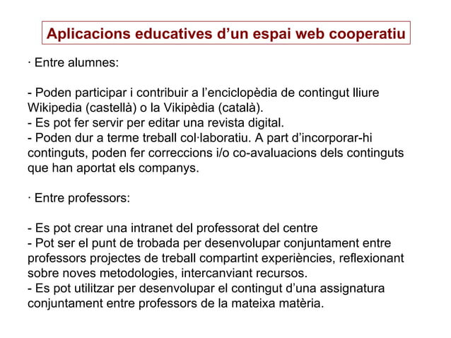 Eines web 20 i el treball cooperatiu a classe | PPT