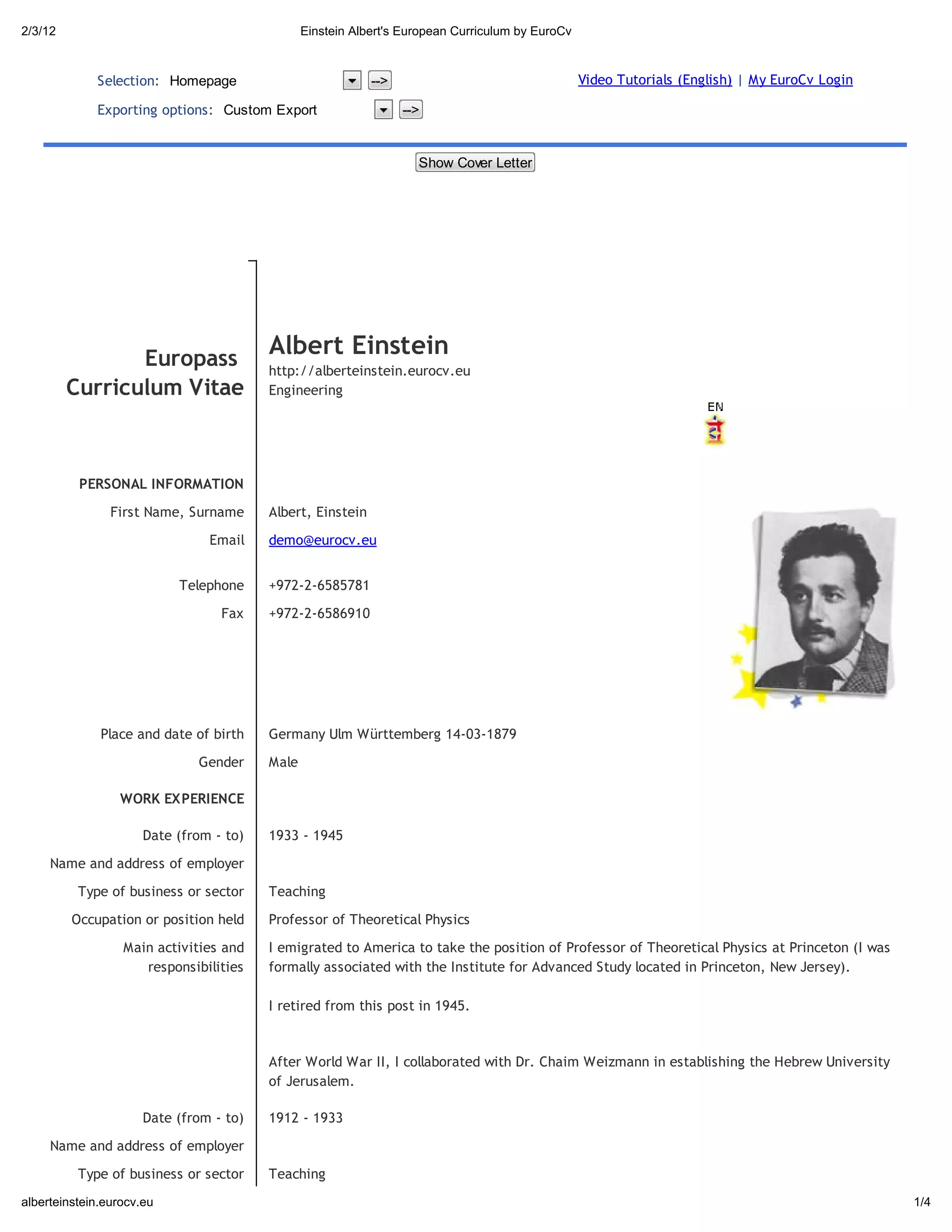 Einstein albert's european curriculum by euro cv | PDF | Physics | Science