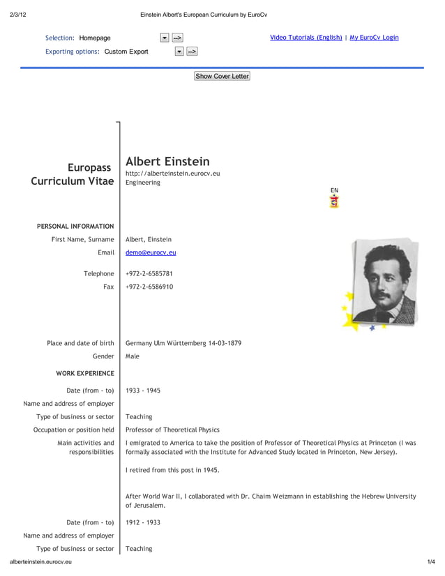 Einstein albert's european curriculum by euro cv | PDF | Physics | Science