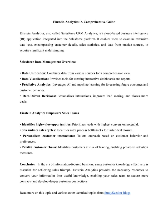 Einstein Analytics: A Comprehensive Guide | PDF