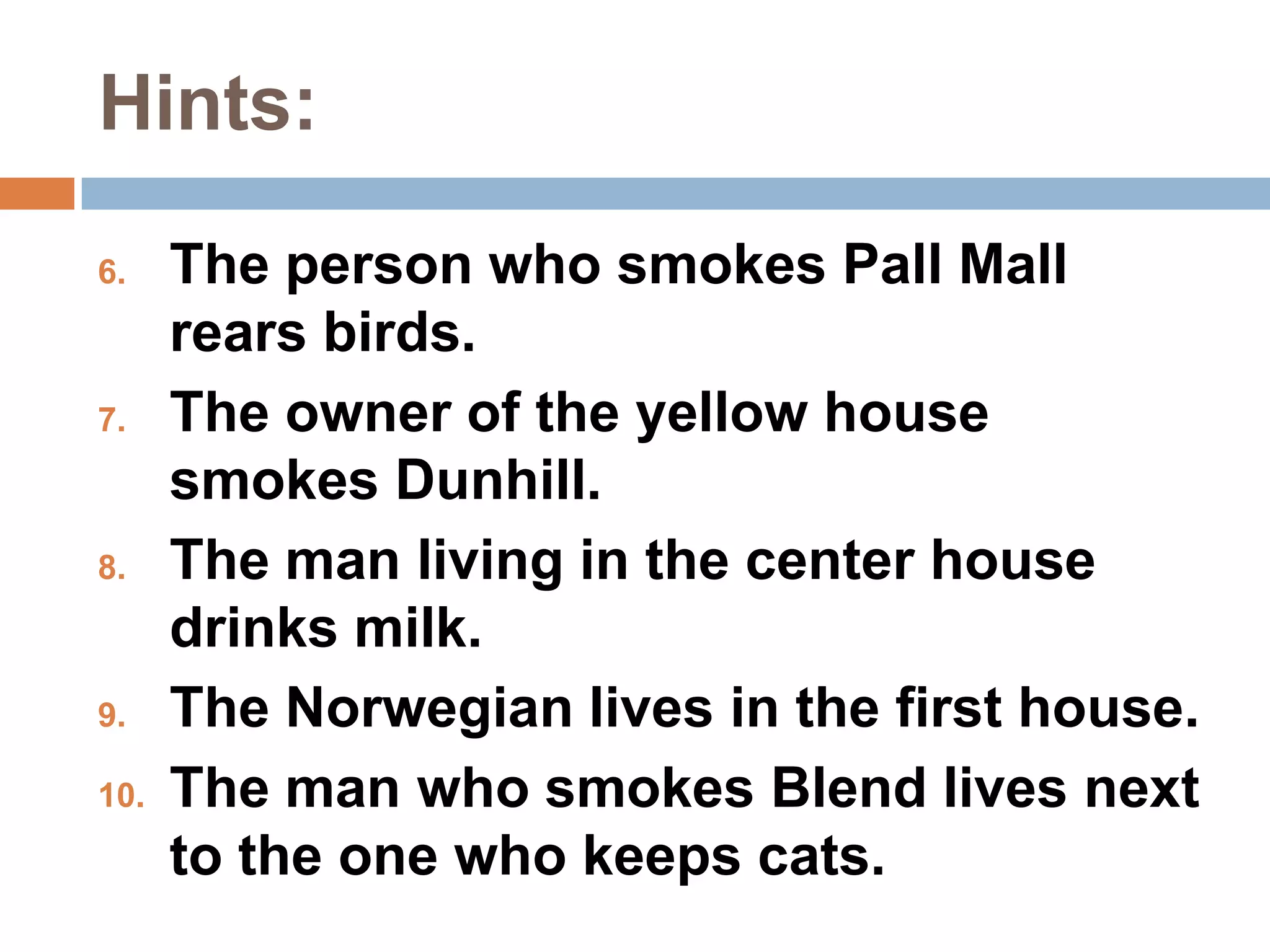 Einstein riddle solution | PPSX