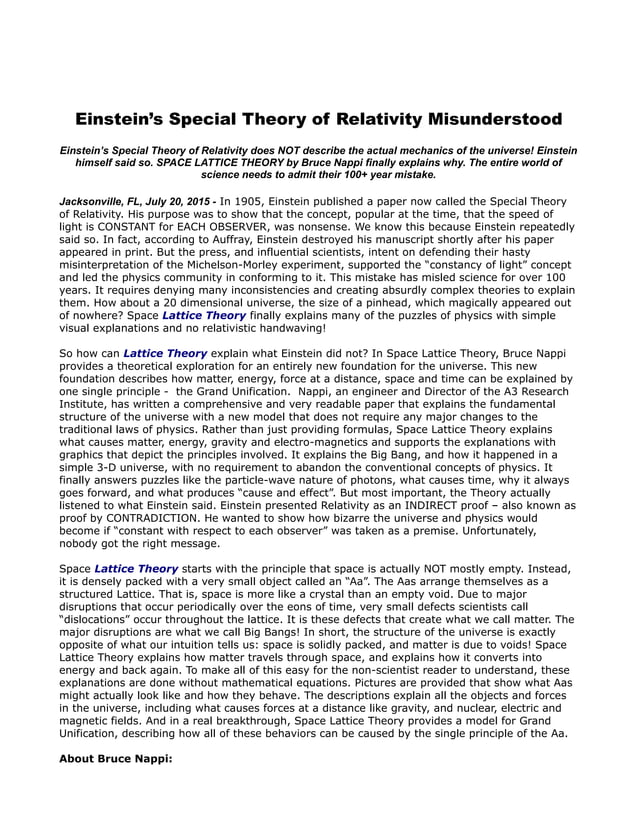 Einstein’s special theory of relativity misunderstood | PDF | Physics | Science